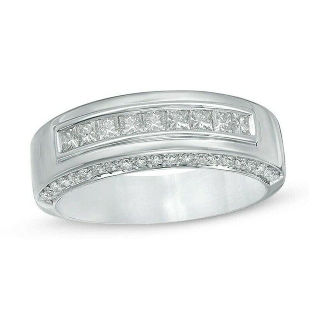 Vera Wang Men's Wedding Band - Sterling Silver, Cubic Zirconia - Etsy