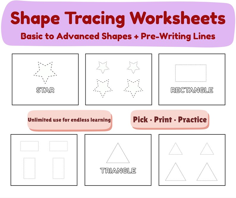 Shape Tracing Worksheets for Kids, Fine Motor Skills Preschool ...