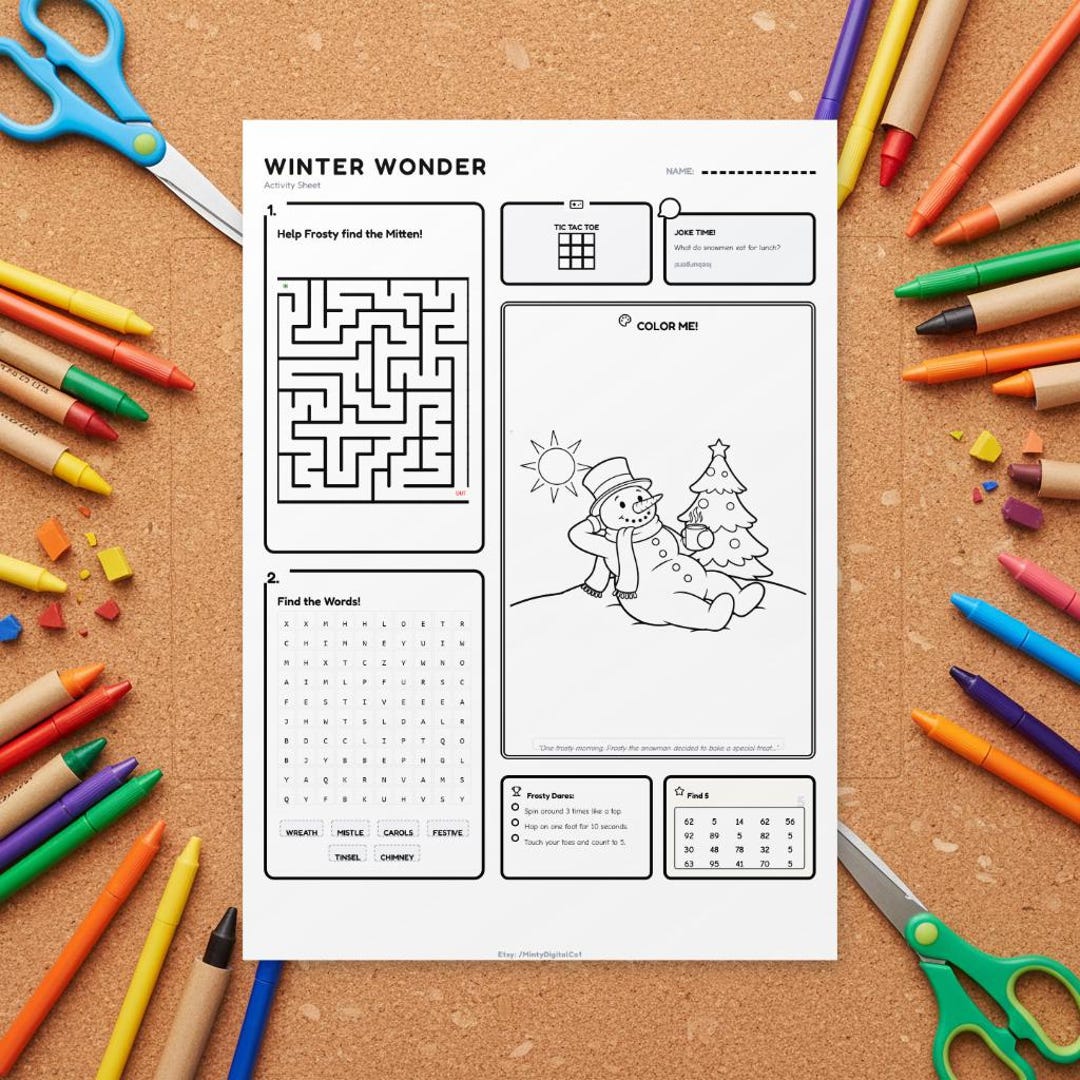 Winter Wonderland Activity Sheet for Kids | Snowman Coloring Page ...