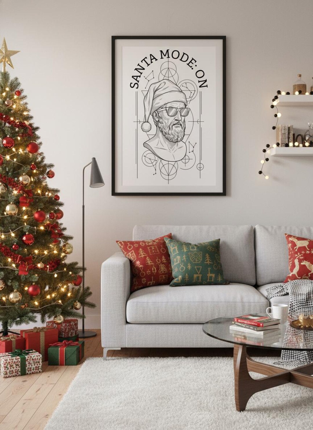 Christmas Wall Art | Funny Greek Statue Print | Modern Xmas Decor ...