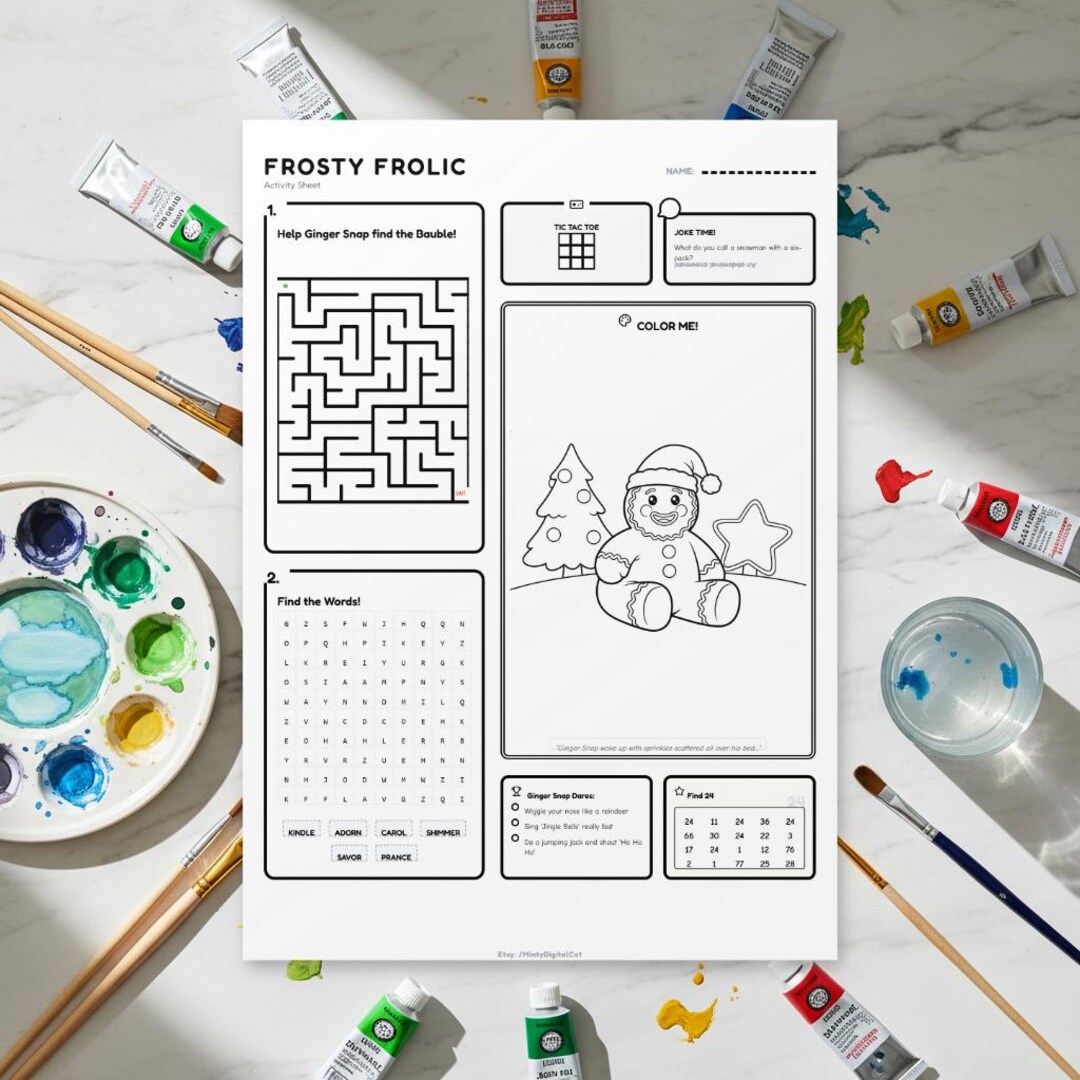 Frosty Frolic Christmas Activity Sheet for Kids | Gingerbread Man ...