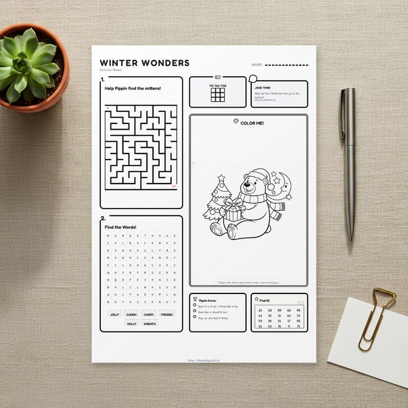 Winter Wonders Activity Sheet | Kids Christmas Printable Games | Fun ...