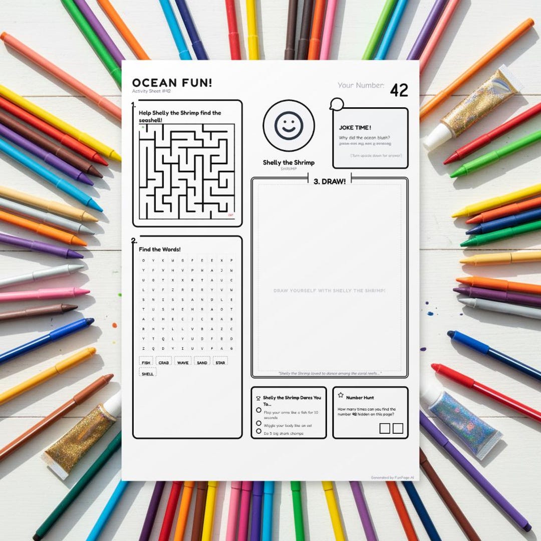 Ocean Fun Kids Activity Sheet | Shelly the Shrimp Maze Word Search ...