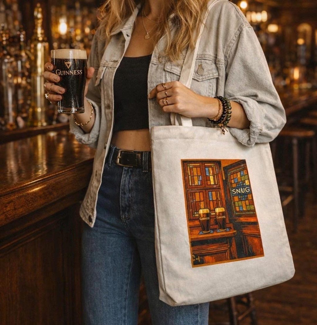 Irish Pub Small Tote Bag | Guinness Illustration Tote | Irish Culture ...