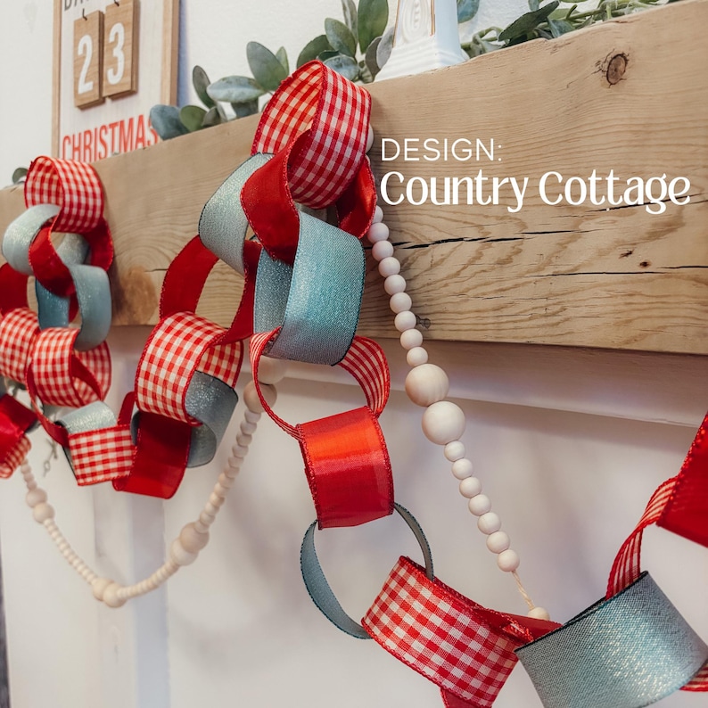 Holiday Ribbon Chain Garland Christmas Mantle Decor Festive Decoration ...