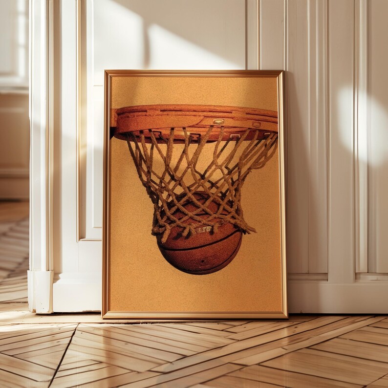 Vintage Basketball Hoop Poster, Retro Sports Wall Art, Minimal Orange ...