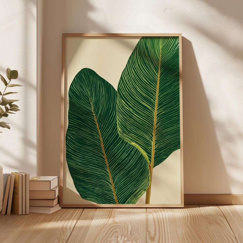 Tropical Green Leaf Botanical Poster, Banana Plant Wall Art, Large Leaf ...