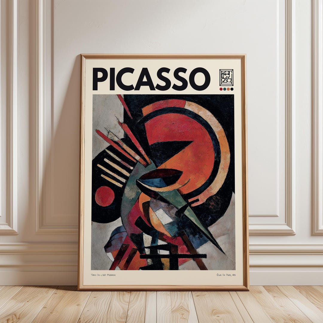 Pablo Picasso Inspired Abstract Poster, Sun and Face Wall Decor , Oil ...