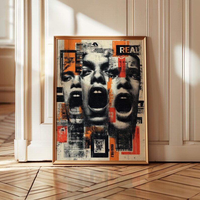 Urban Face Collage Poster Art, Modern Street Portrait Wall Decor ...