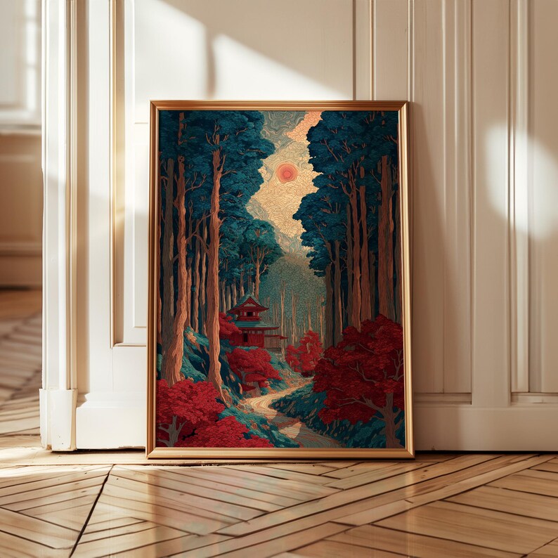 Mystic Forest Temple Poster, Japanese Inspired Nature Wall Decor ...