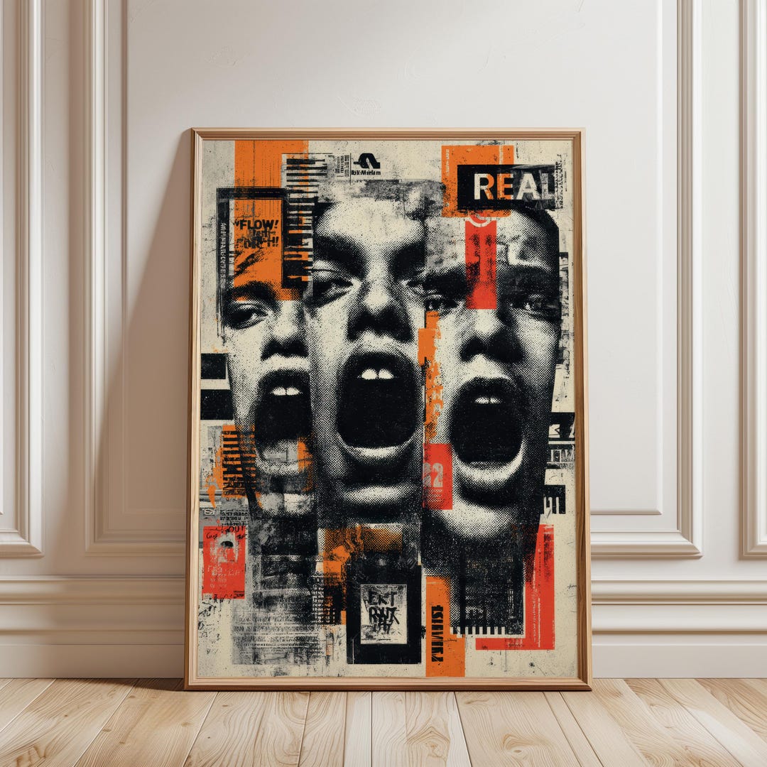 Urban Face Collage Poster Art, Modern Street Portrait Wall Decor ...
