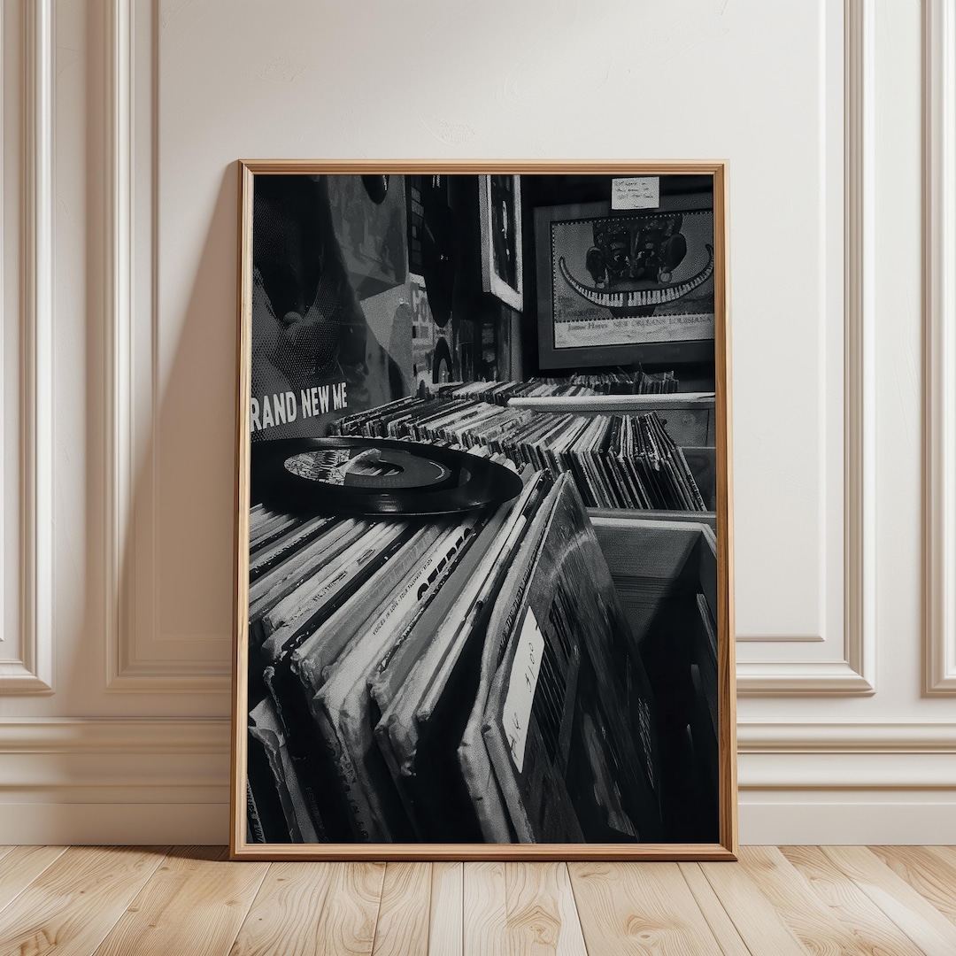 Vinyl Record Store Poster, Black White Music Wall Art, Retro Analog ...