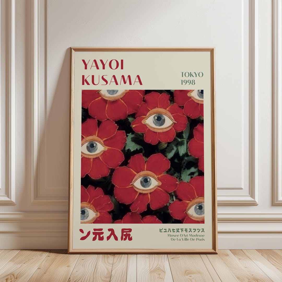 Yayoi Kusama Modern Print, Japanese Pop Art Flower Poster, Red Eye ...