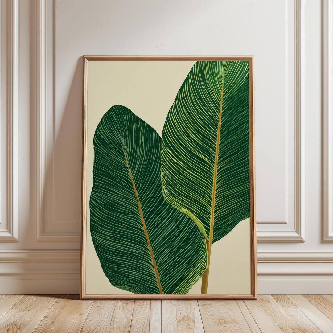 Tropical Green Leaf Botanical Poster, Banana Plant Wall Art, Large Leaf ...
