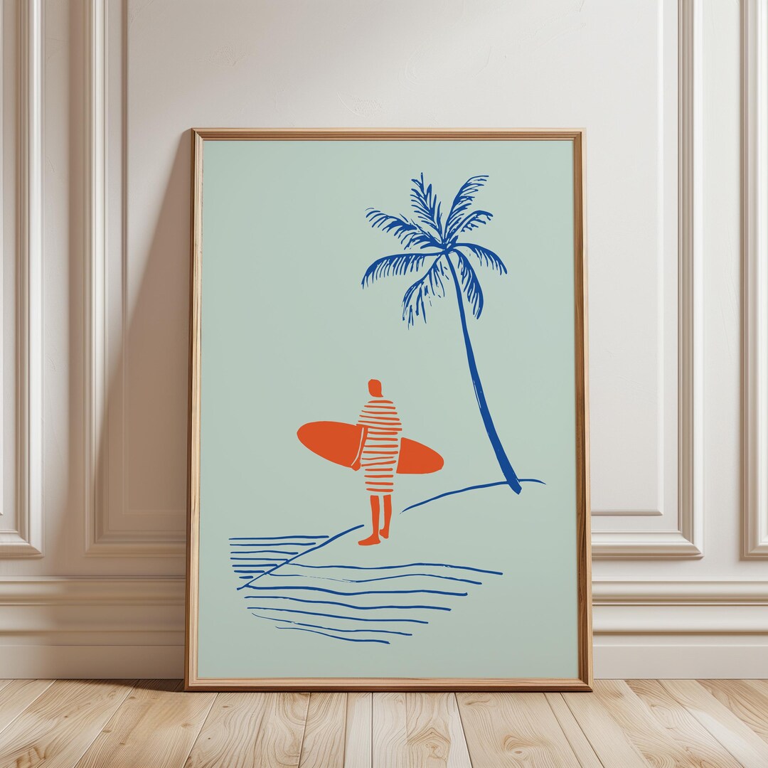Surf Wall Art Print, Minimal Beach Illustration, Coastal Summer Poster ...
