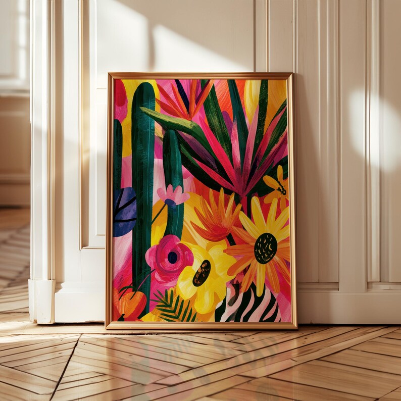 Colorful Floral Poster, Tropical Botanical Wall Art, Vibrant Jungle ...
