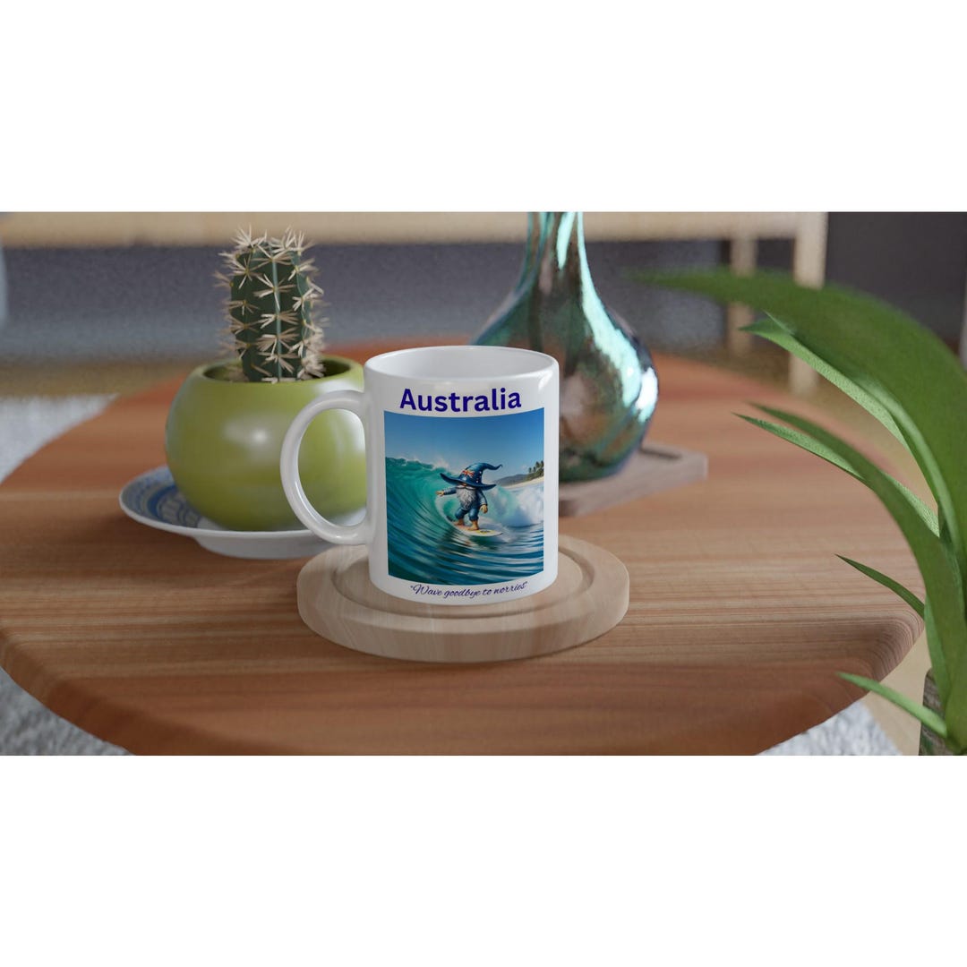 Surfing Wizard Mug – AUSTRALIA Overlay – “wave Goodbye to Worries” - Etsy
