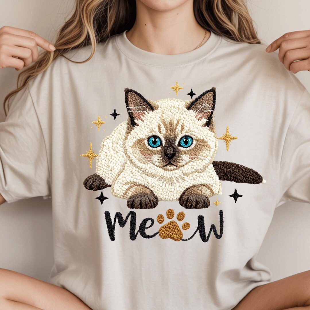 Siamese Cat Punch Needle PNG - Cute Kitty Embroidery Effect Sublimation ...