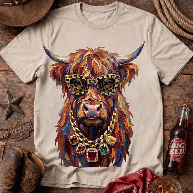Highland Cow PNG Sublimation, Trendy Cow With Sunglasses, Western ...