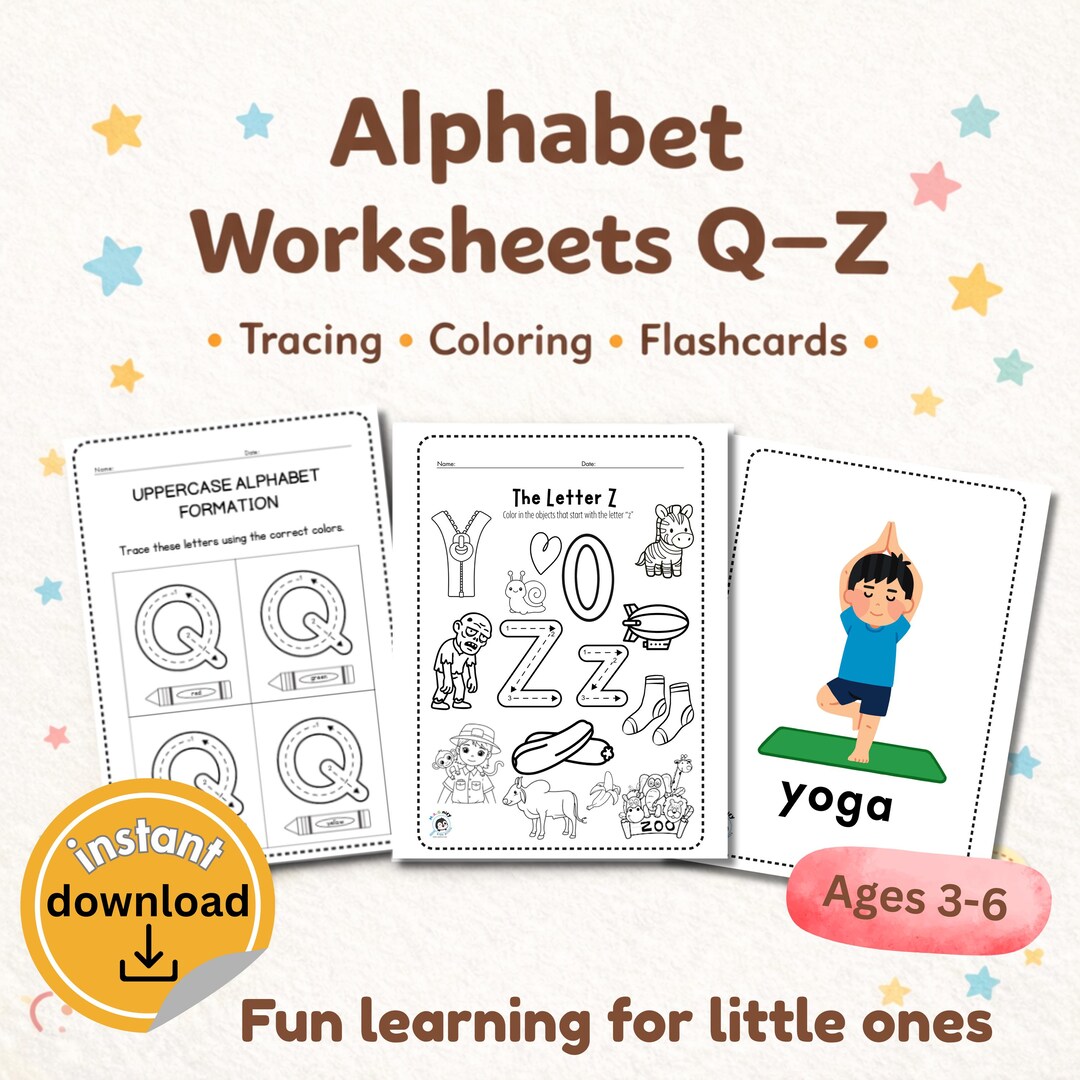 Alphabet Worksheets Bundle Q-Z | Preschool Letter Tracing & Flashcards ...