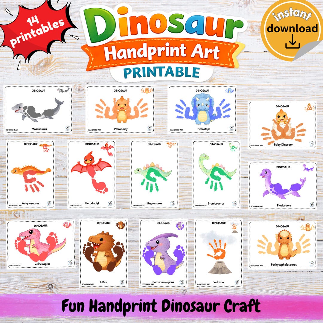 Dinosaur Handprint Art | Kids Craft Activity (PDF Printable) - Etsy
