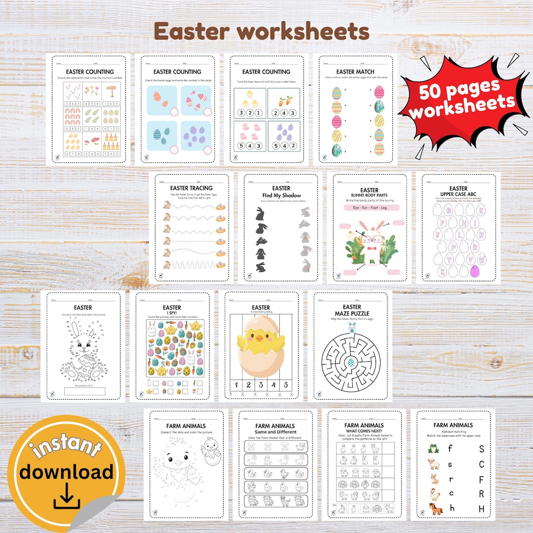 Easter Preschool Worksheets Bundle, 50 Printable Toddler Activities ...