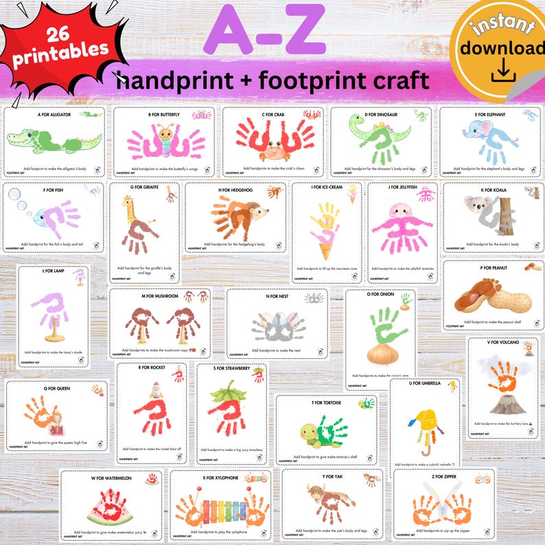 Alphabet Handprint and Footprint Art Printable | ABC Craft for ...