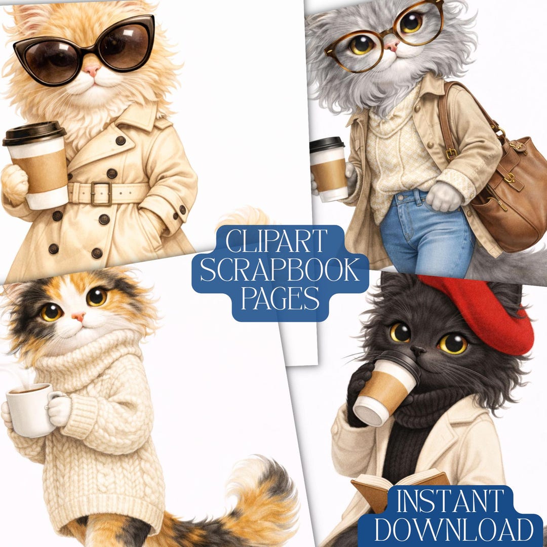 Chic Cat Scrapbook Paper | Fashionable Cats, Junk Journal (digital ...