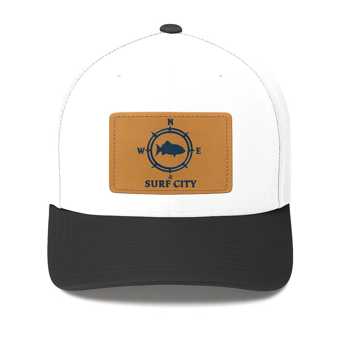Compass Fish Leather Patch Baseball Cap | Surf City - Etsy