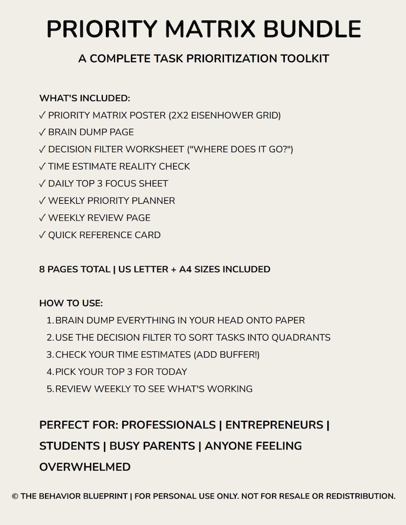 Priority Matrix Bundle | Eisenhower Matrix Printable | Executive ...