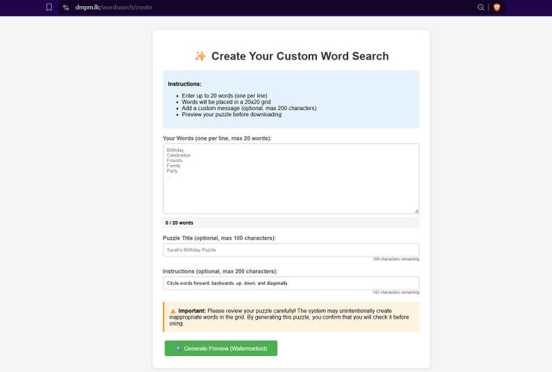 Custom Word Search Puzzle | Personalized Gift | Digital Download ...