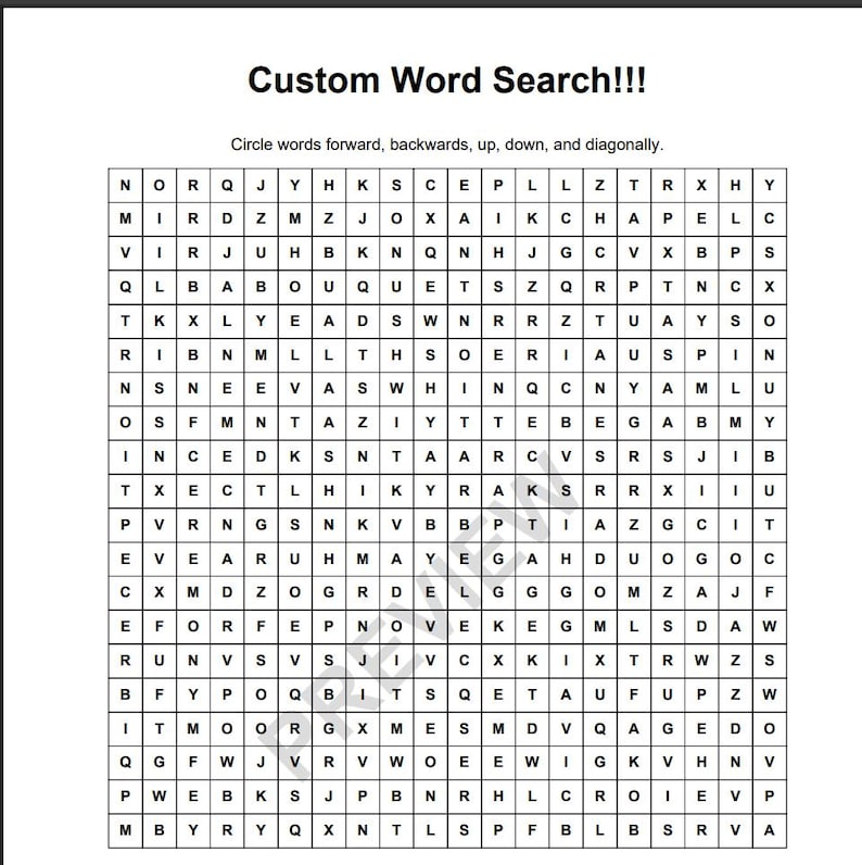 Custom Word Search Puzzle | Personalized Gift | Digital Download ...