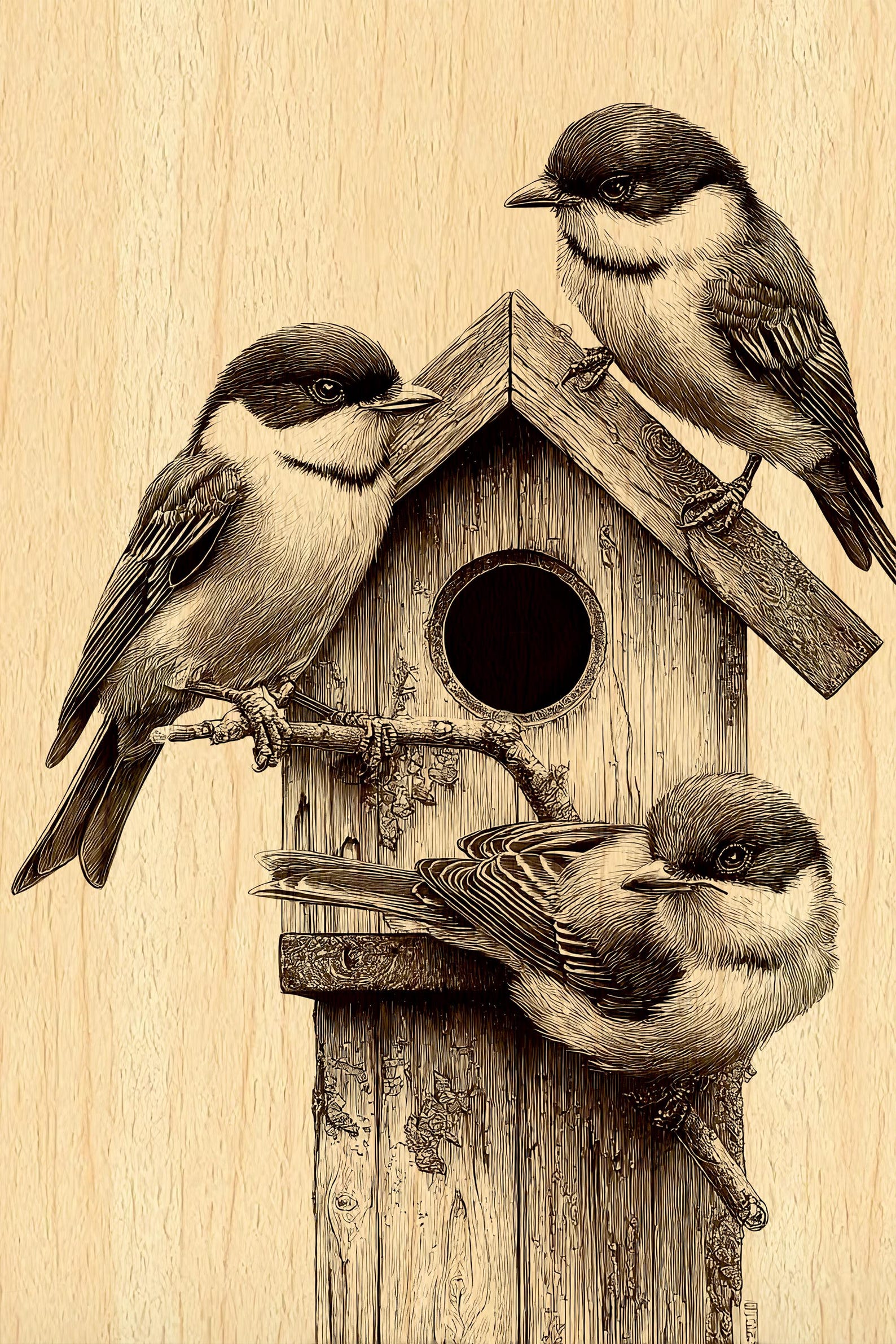 Bird Family Birdhouse Engraving PNG | Rustic Woodland Bird Design ...