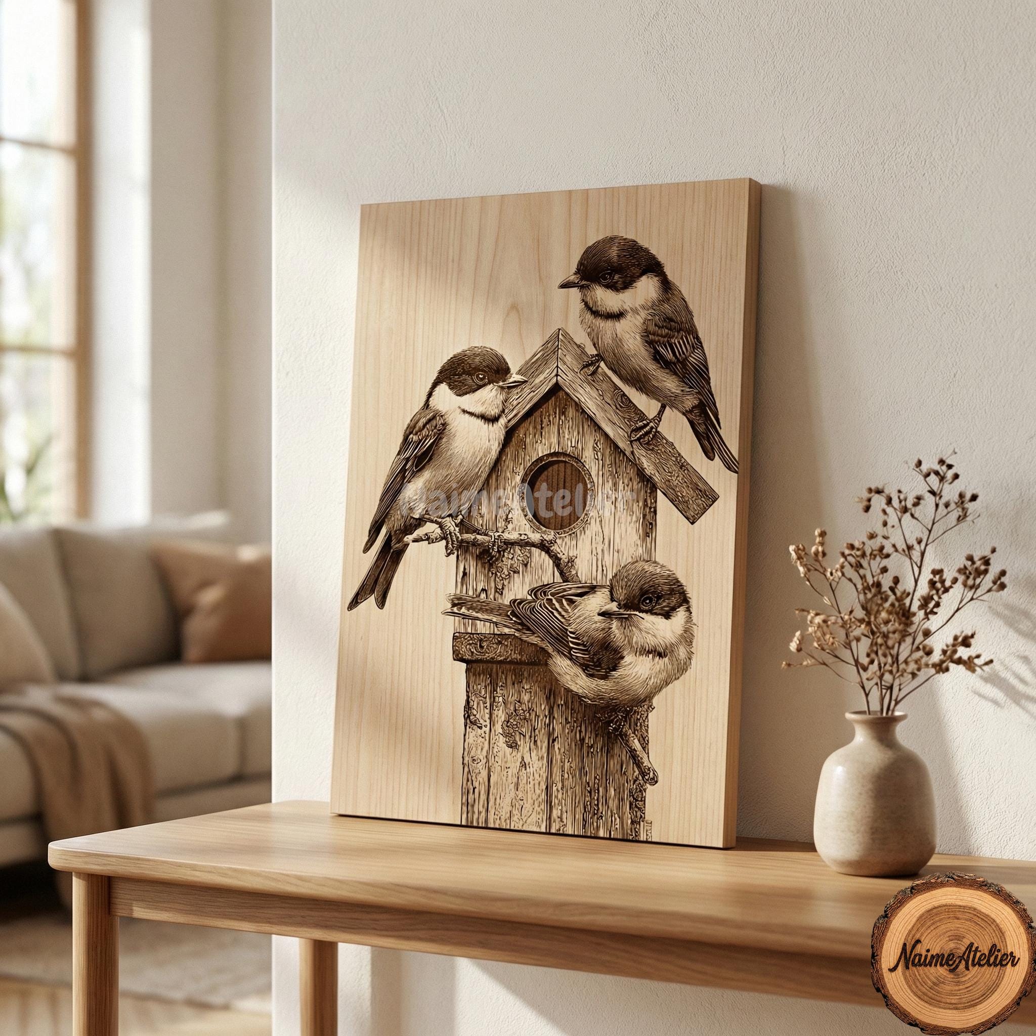 Bird Family Birdhouse Engraving PNG | Rustic Woodland Bird Design ...