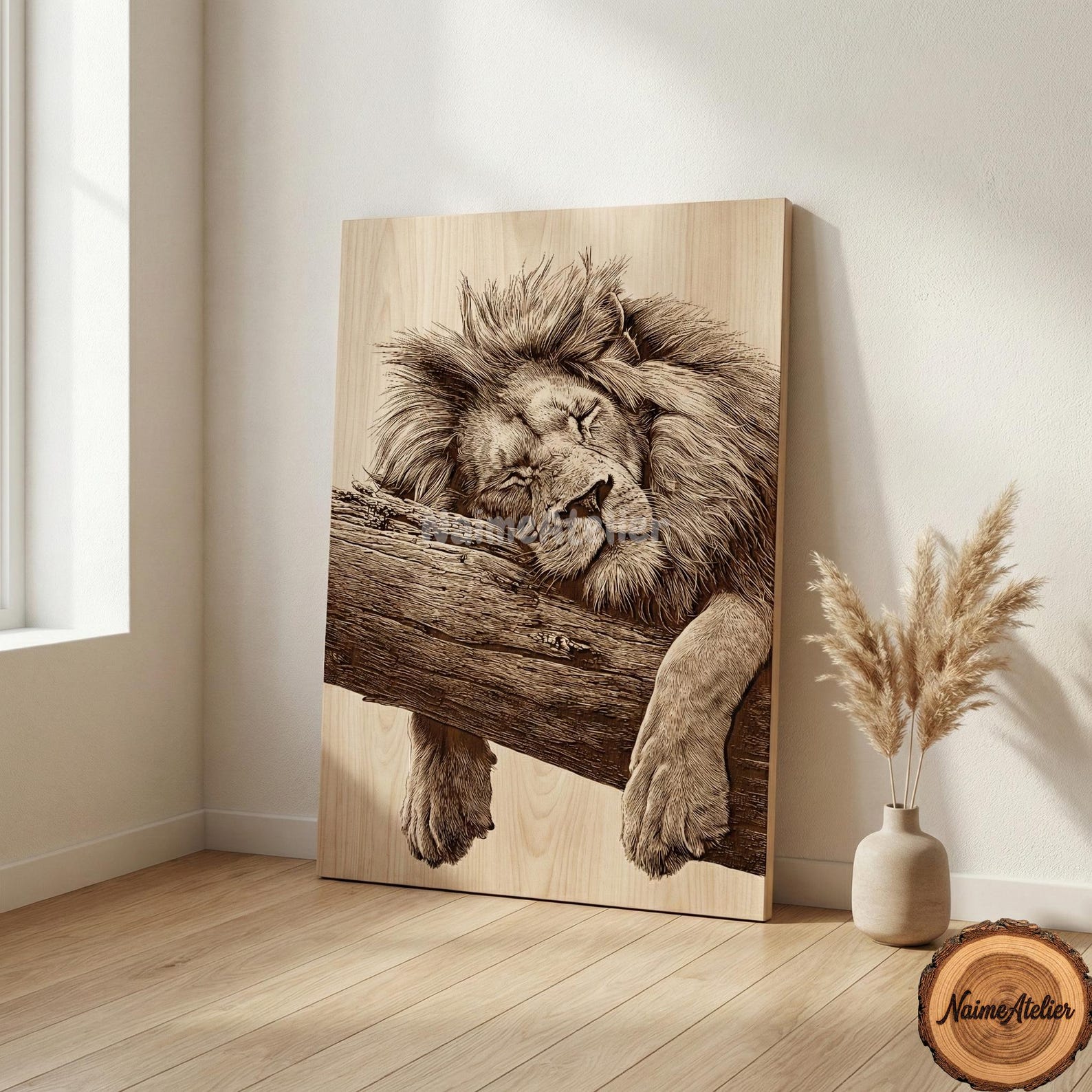 Sleeping Lion Engraving PNG | Wild Cat Laser Design | Rustic Wildlife ...