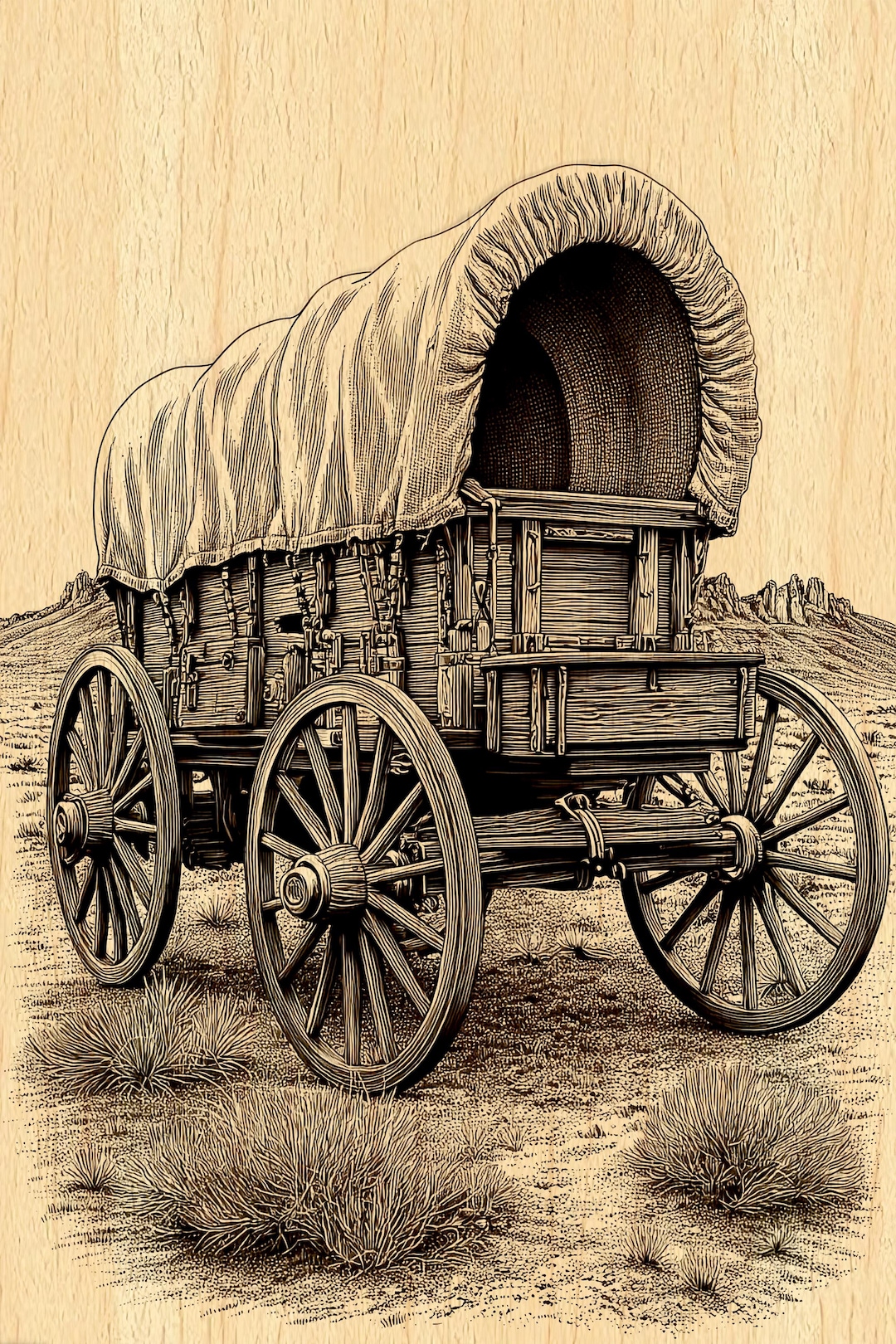 Covered Wagon Engraving PNG | Wilderness Scene Design | Rustic Laser ...