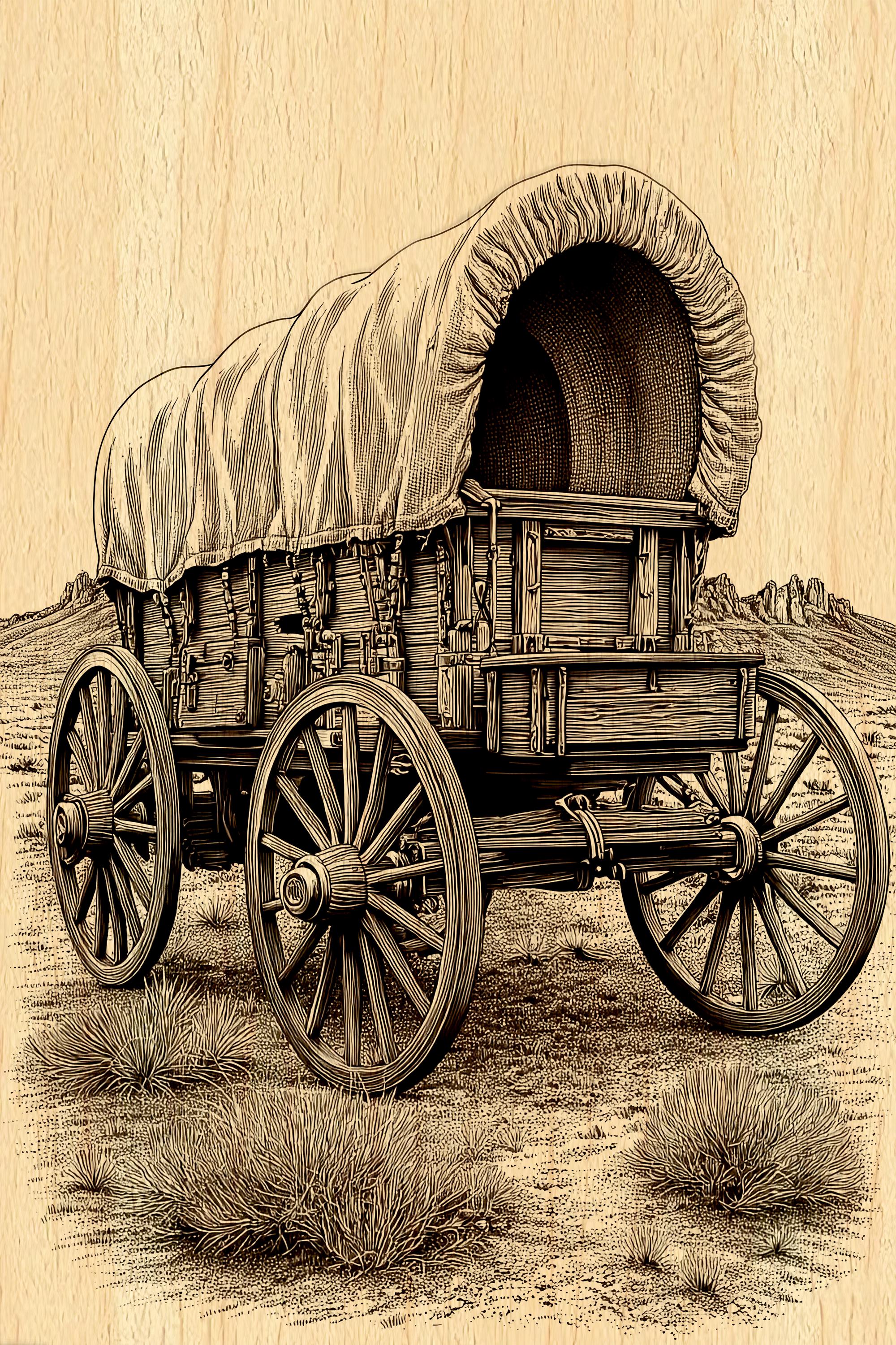 Covered Wagon Engraving PNG | Wilderness Scene Design | Rustic Laser ...