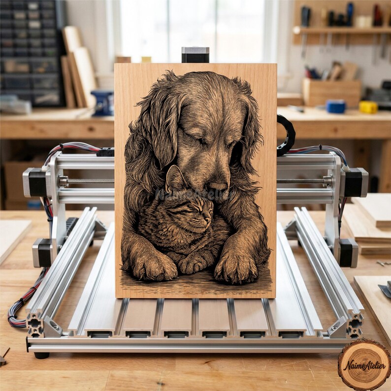 Sleeping Cat in Dog's Arms Engraving PNG Transparent | Cozy Pet Love ...