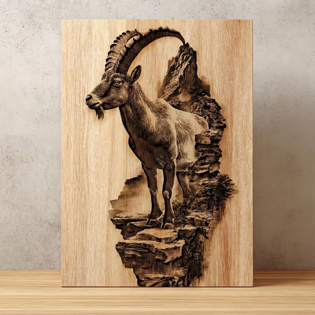 Ibex Mountain Cliff Engraving PNG | Alpine Ibex Wildlife Art | Rustic ...