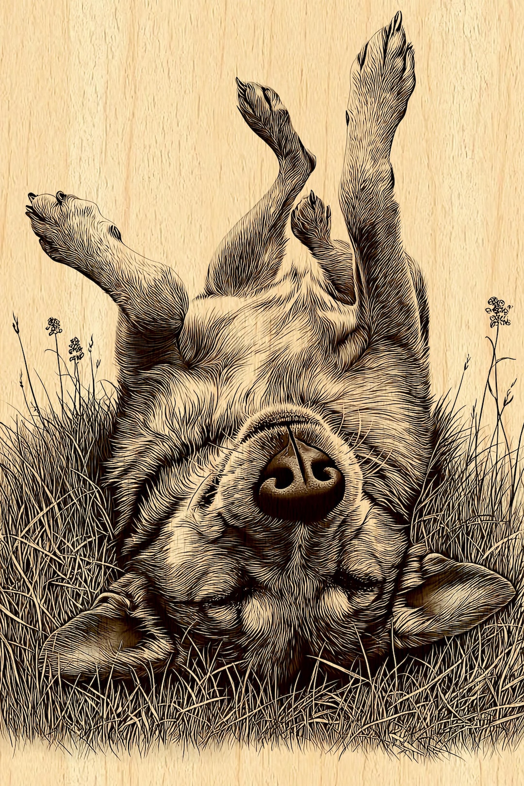 Playful Upside Down Dog Engraving PNG | Rustic Pet Line Art Design ...
