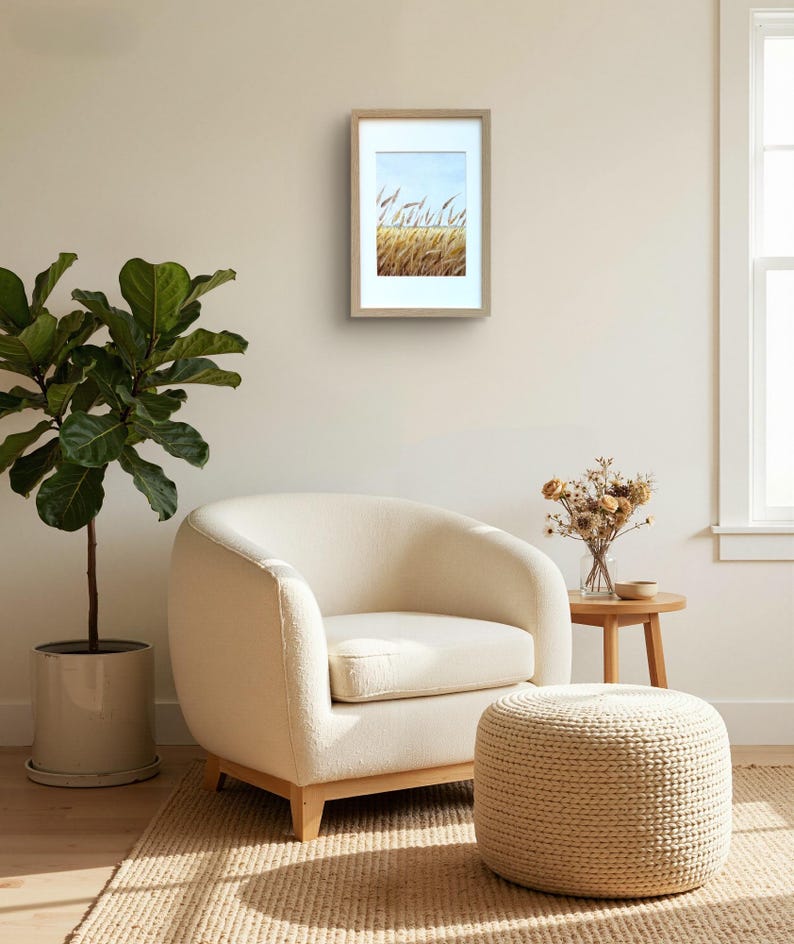Golden Wheat Field Framed Oil Painting, Neutral Rustic Farmhouse Wall ...
