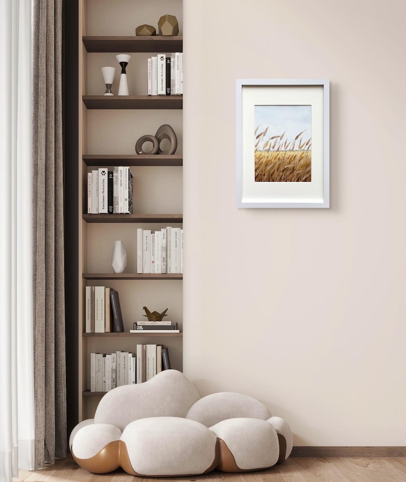 Golden Wheat Field Framed Oil Painting, Neutral Rustic Farmhouse Wall ...