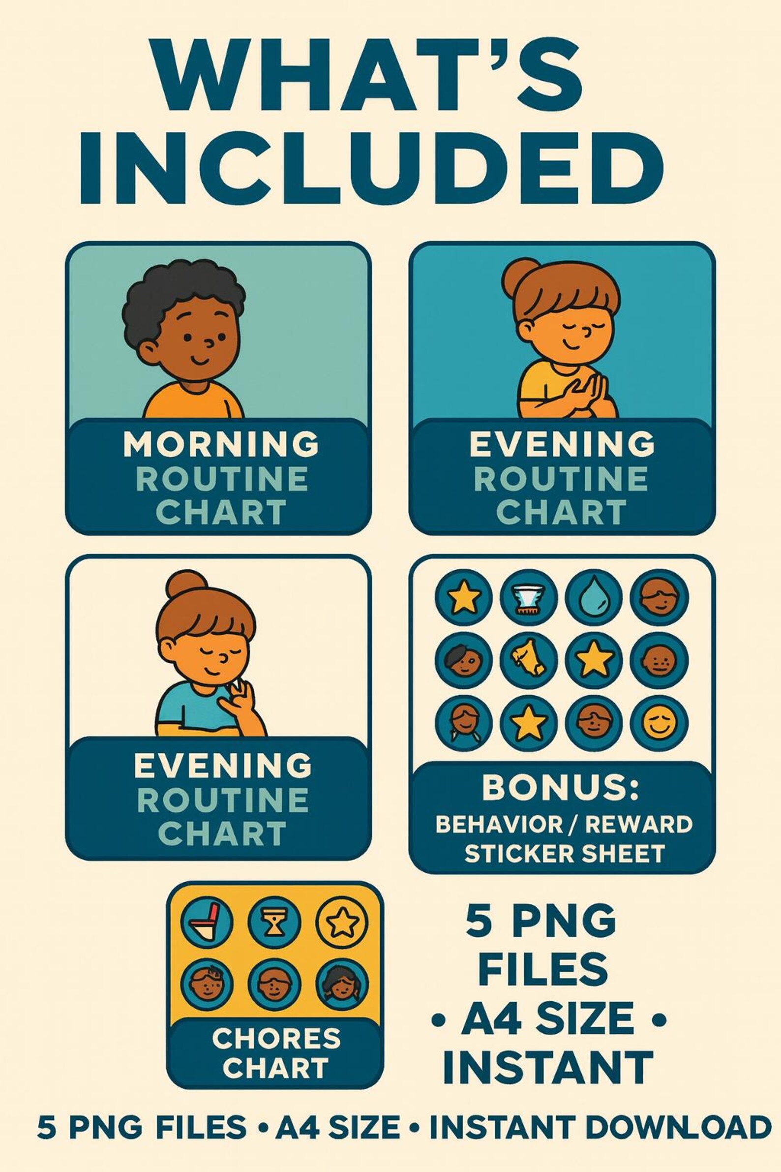 Kids Daily Routine Chart | Visual Schedule Printable (instant Download ...