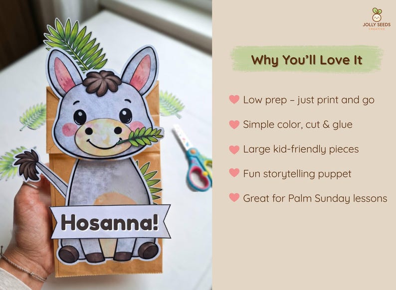 Palm Sunday Craft for Kids, Donkey Paper Bag Puppet, Jesus Entry Into ...