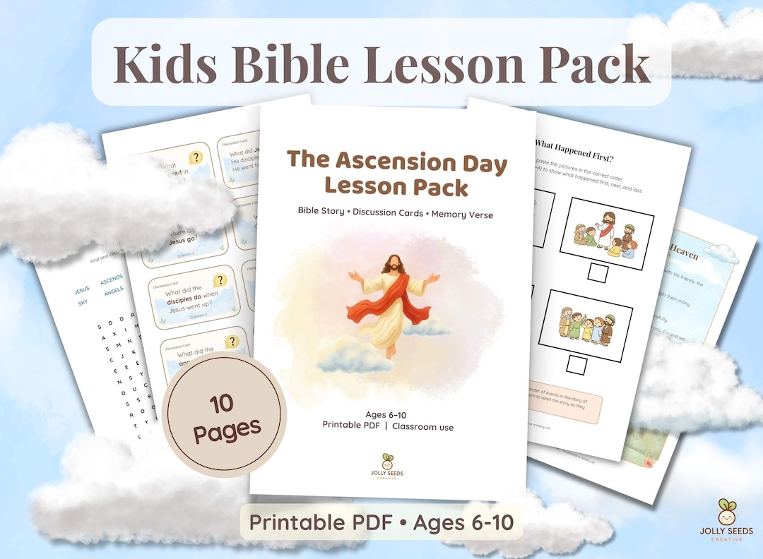 Jesus Ascension Lesson Pack for Kids, Printable Bible Story, Memory ...