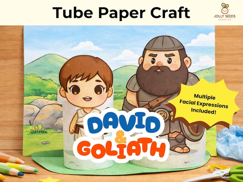 David and Goliath Tube Puppet Craft: Printable Bible Story Activity ...