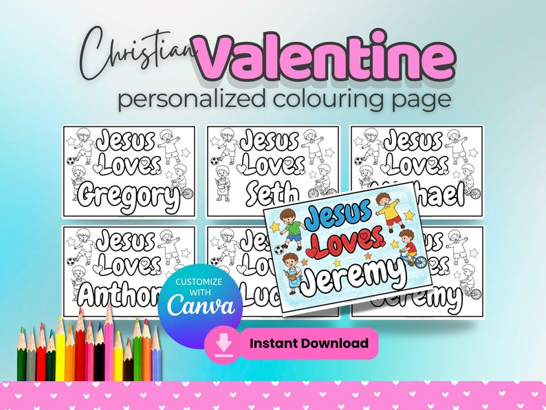 Editable Christian Valentine Coloring Page for Boys | Canva Template ...