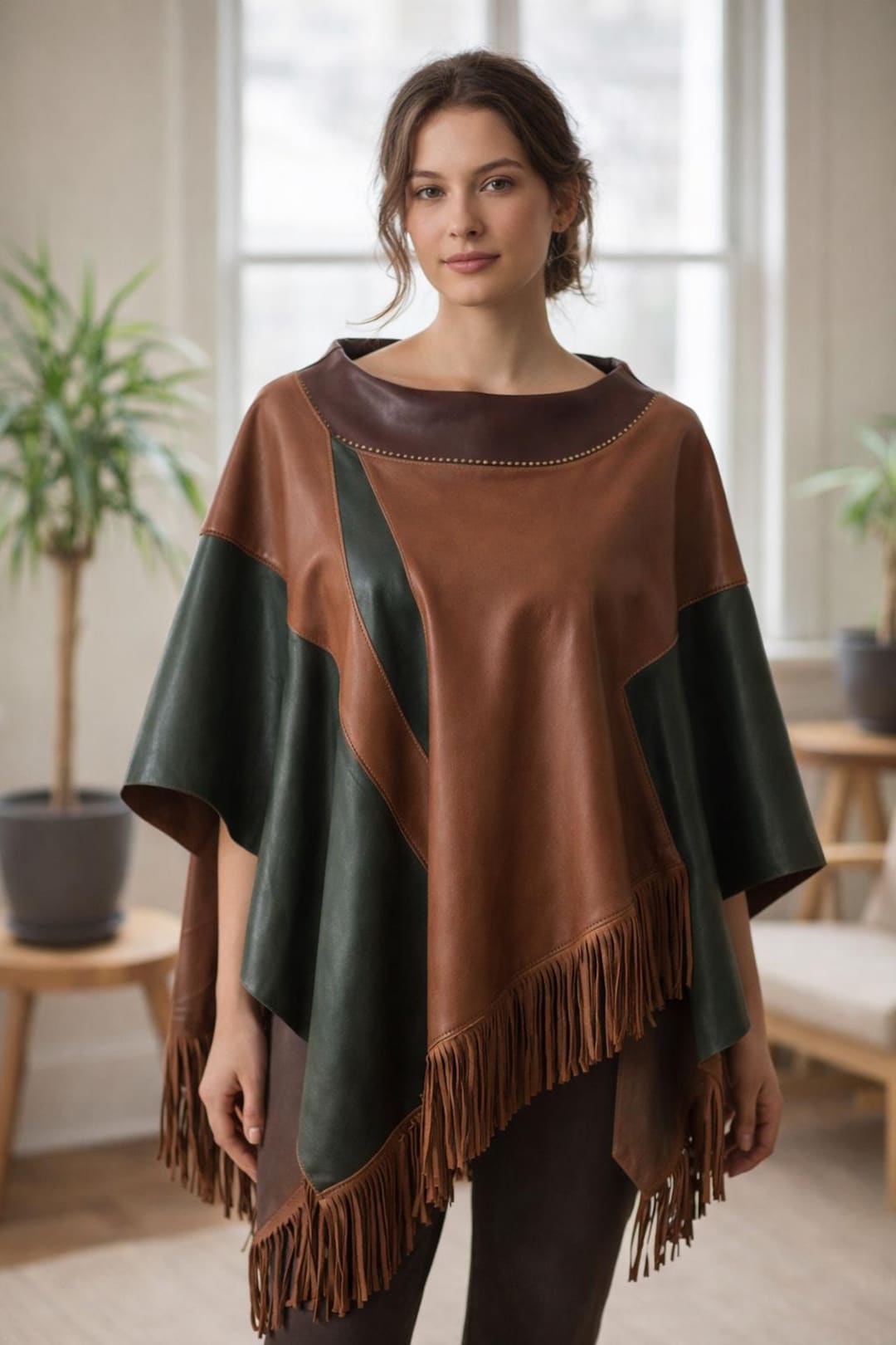 Handmade Leather Poncho for Women, Fringe Leather Cape - Etsy