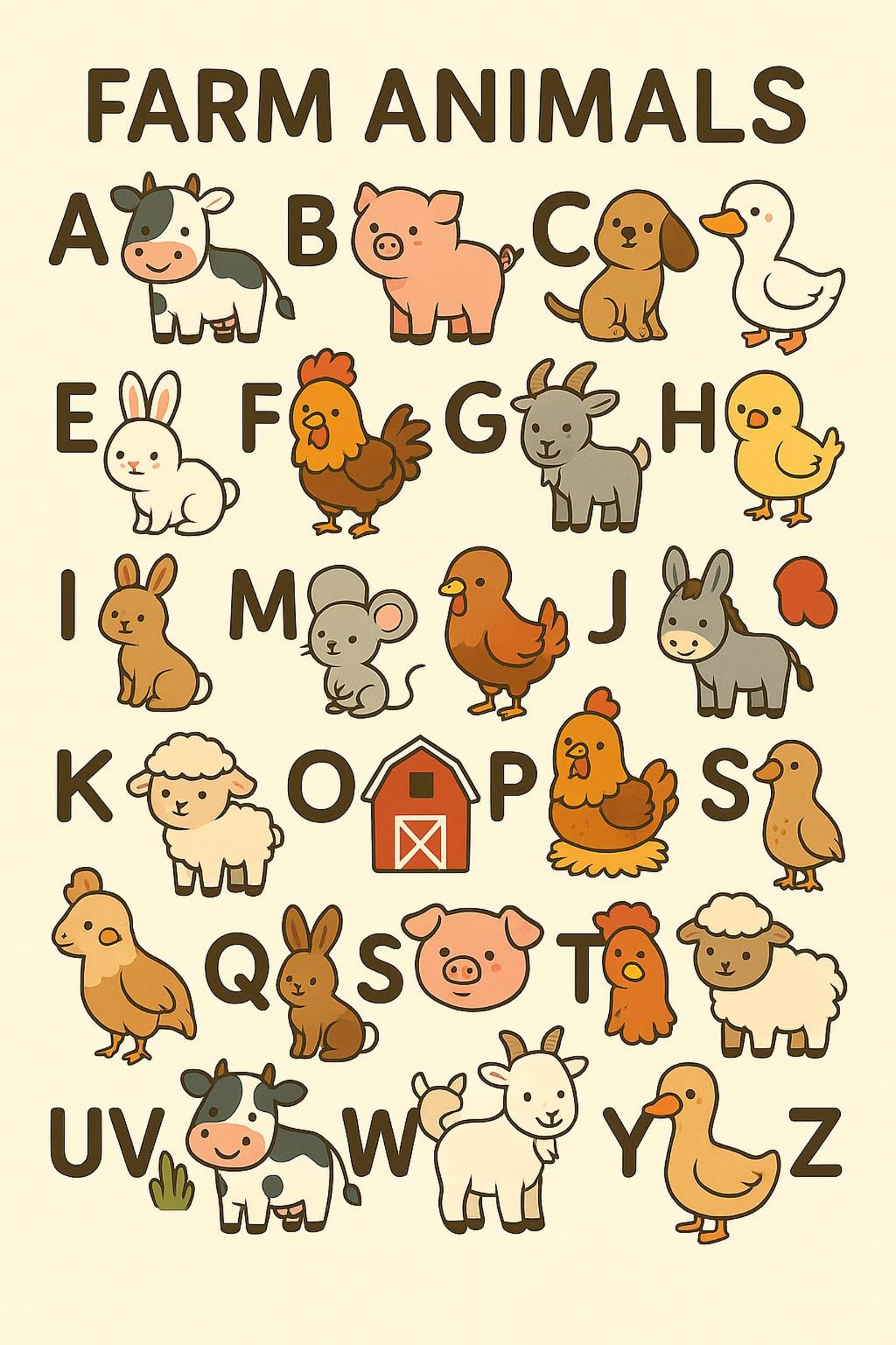 Farm Animals Alphabet Poster – ABC Kids Room Decor – Educational Print ...