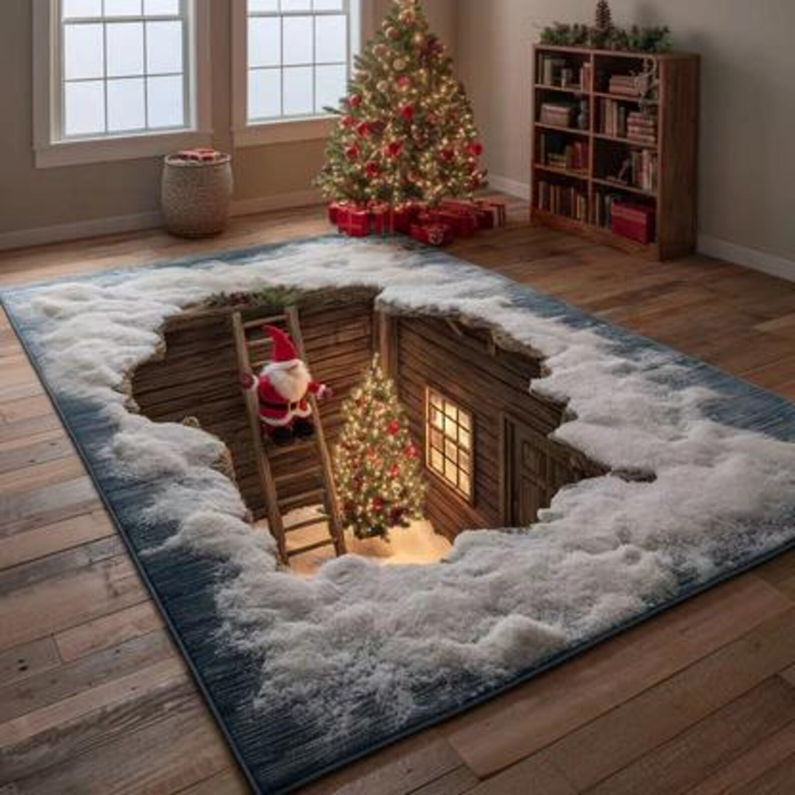 3D Snowy Santa Gnome Rug, Christmas Winter Illusion Mat - Etsy